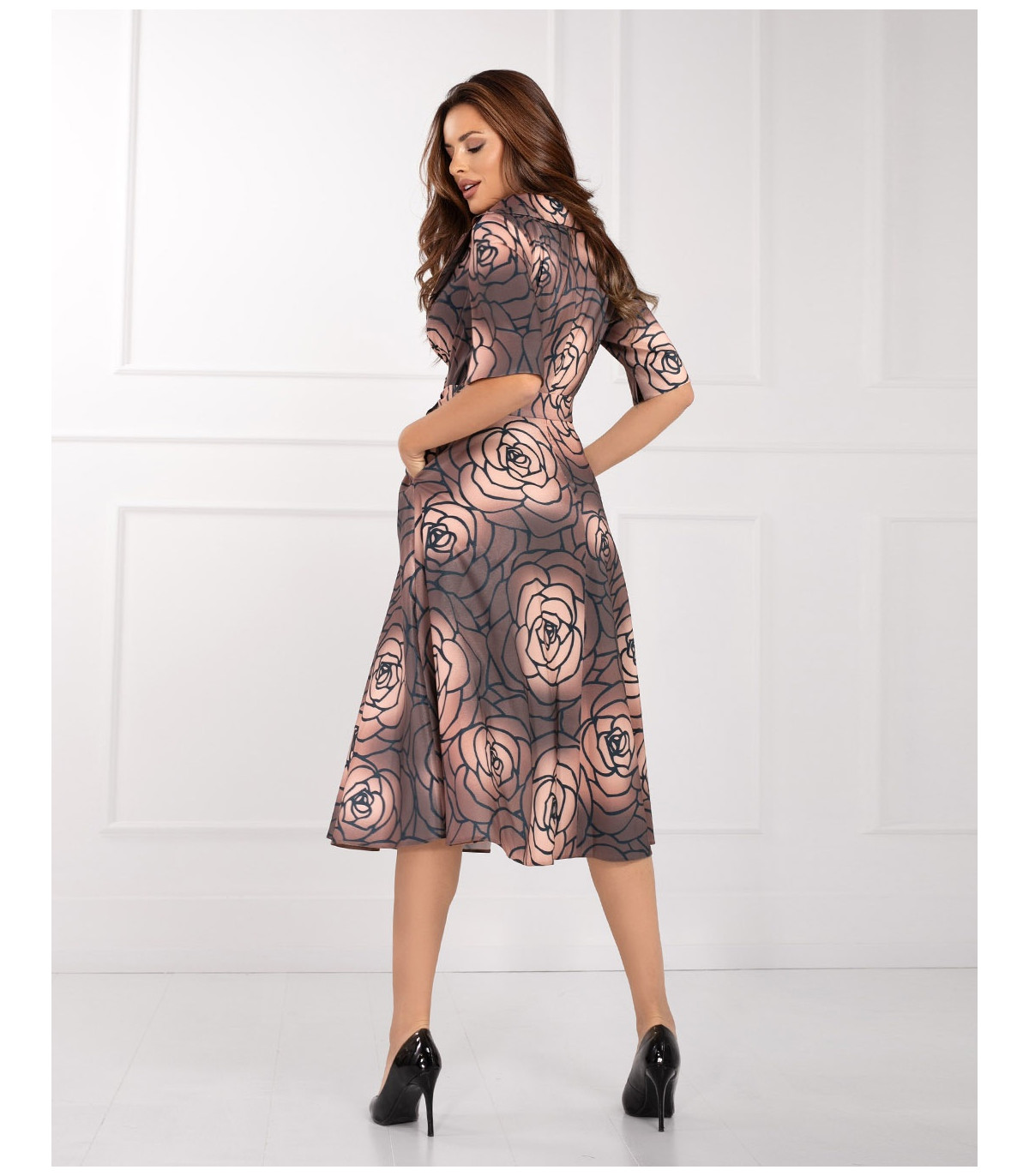 Rochie midi elegantă maro Charlotte Roses