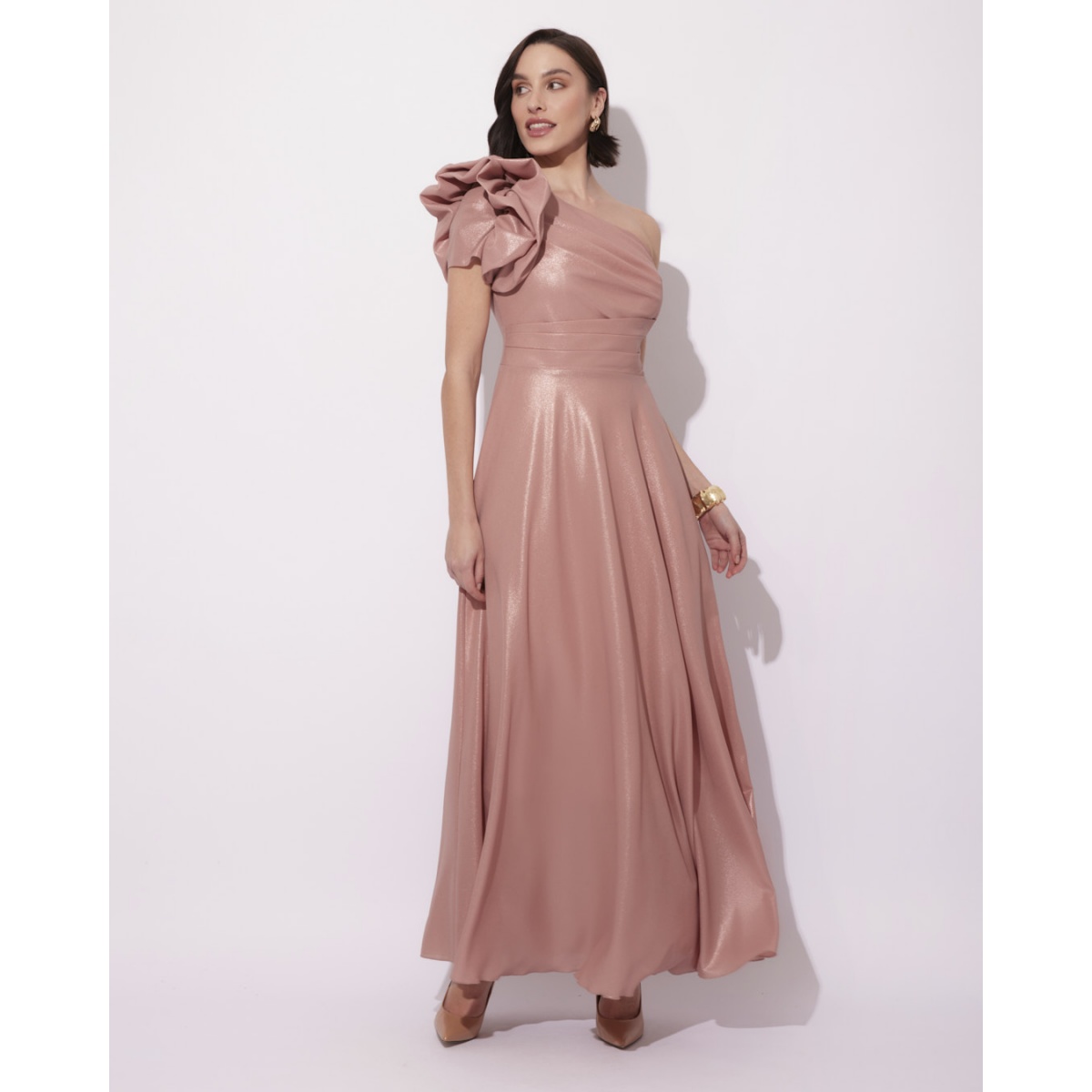 Rozkloszowana sukienka wieczorowa z połyskiem Carmen